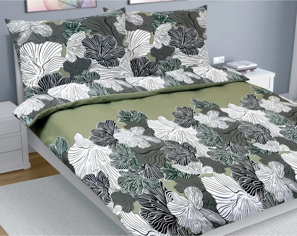 Bavlněné povlečení na dvoudeku Zelená 90/608 - 1ks 180x220 cm. 2ks 70x90 cm