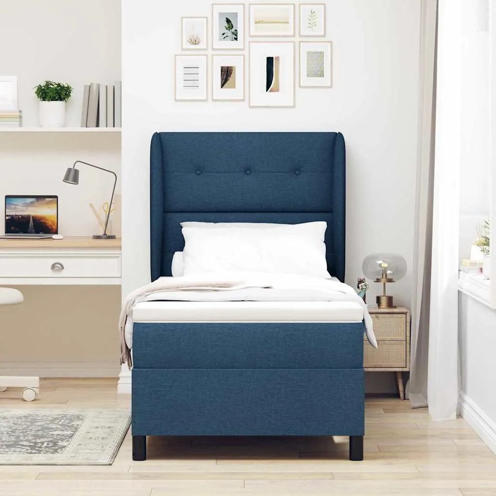 Postel s boxspringem s čelo Modrá 90 x 200 cm textil 3340549