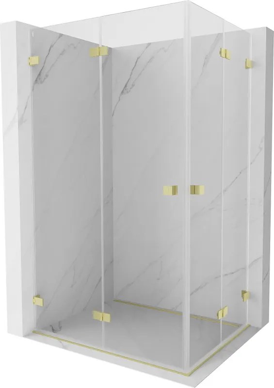 Mexen Lunar-F Duo, skládací sprchový kout 80 x 75 cm, 8mm čiré sklo, zlatý matný profil, 836-080L-075P-55-00