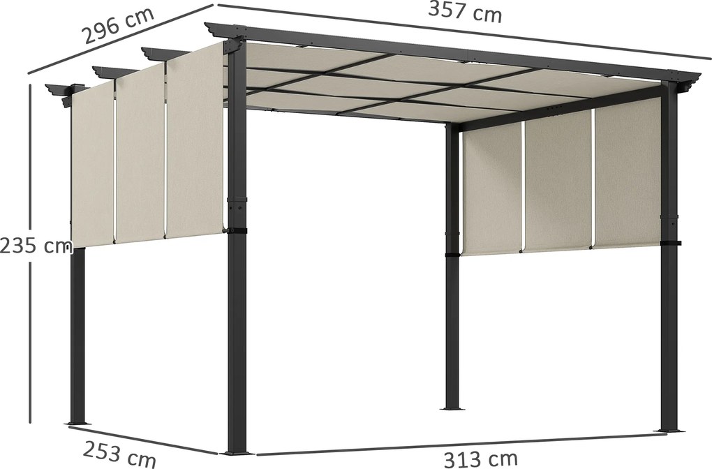 Markýza Ochrana proti slunci. Pergola, odolná proti povětrnostním vlivům, včetně upevňovacího materiálu, 3 x 3,5 m, béžová barva