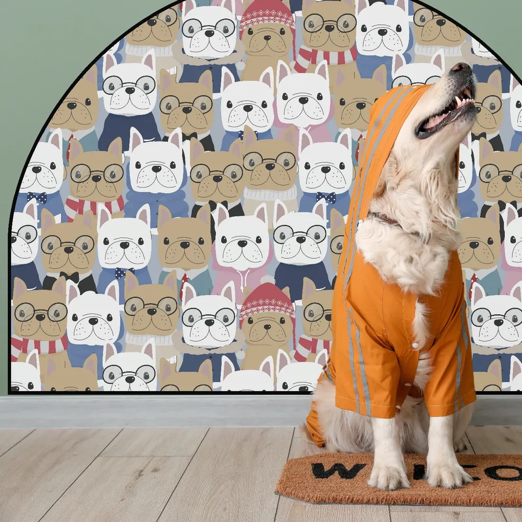 PIPPER. Ochranná textilní nálepka na zeď - Oblouk - Buldočky Velikost: 83x60cm, Jméno: Bez jména