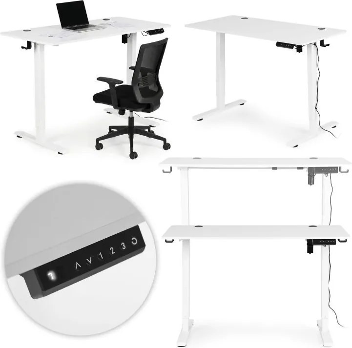 Elektricky výškově nastavitelný pracovní stůl s bílými nohami - 120 x 60 cm