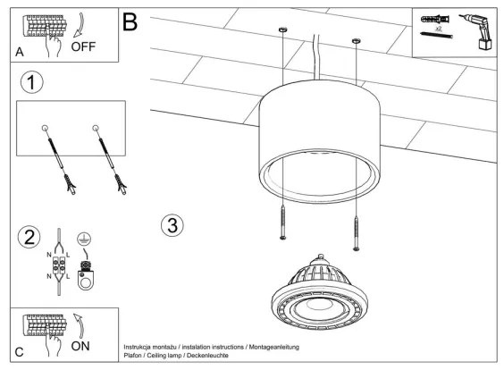 Sollux SL.0881 - Stropní svítidlo BASIC AR111 1xGU10/40W/230V beton