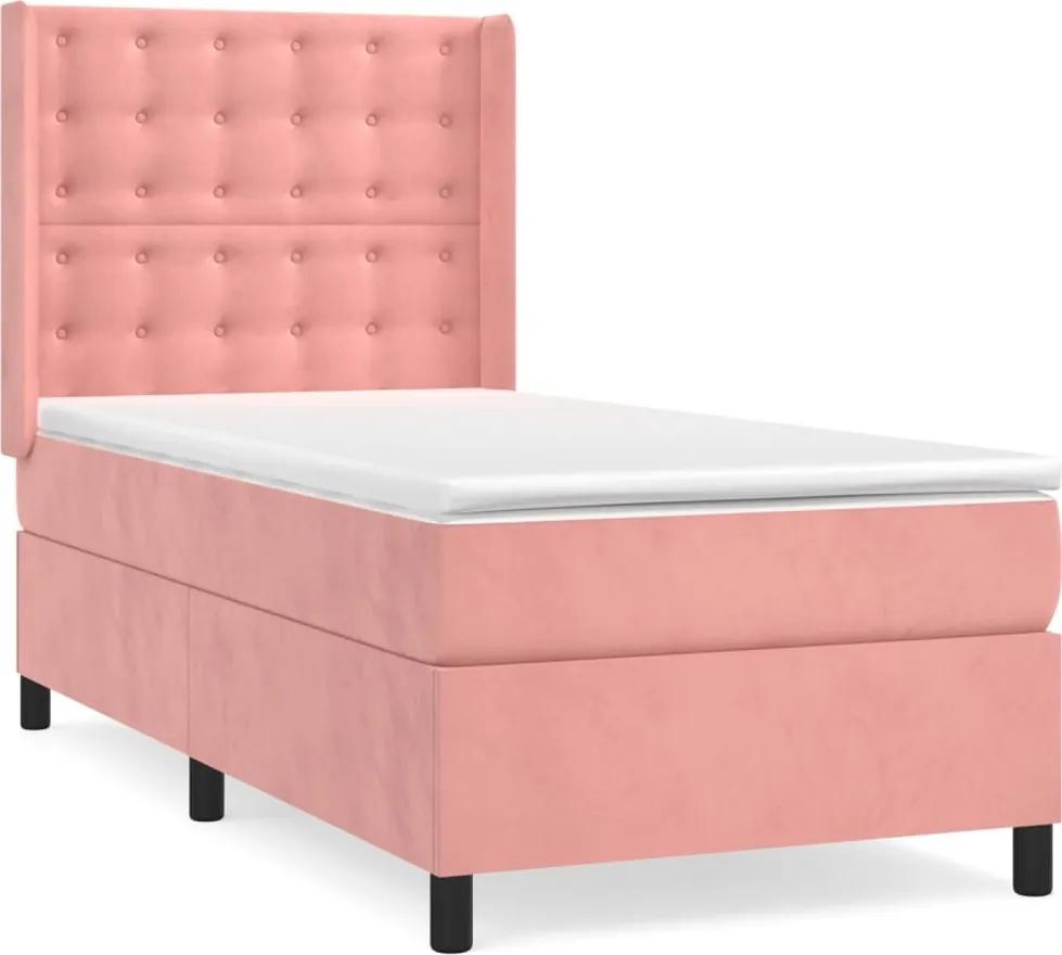vidaXL Box spring postel s matrací 100x200 cm samet [3132908] Barva: Růžová