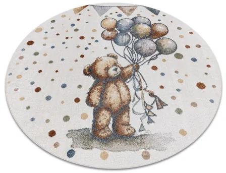 Kulatý dětský koberec BONO 9614 Medvídek Balónky krémový světle šedý Rozměr: průměr 120 cm