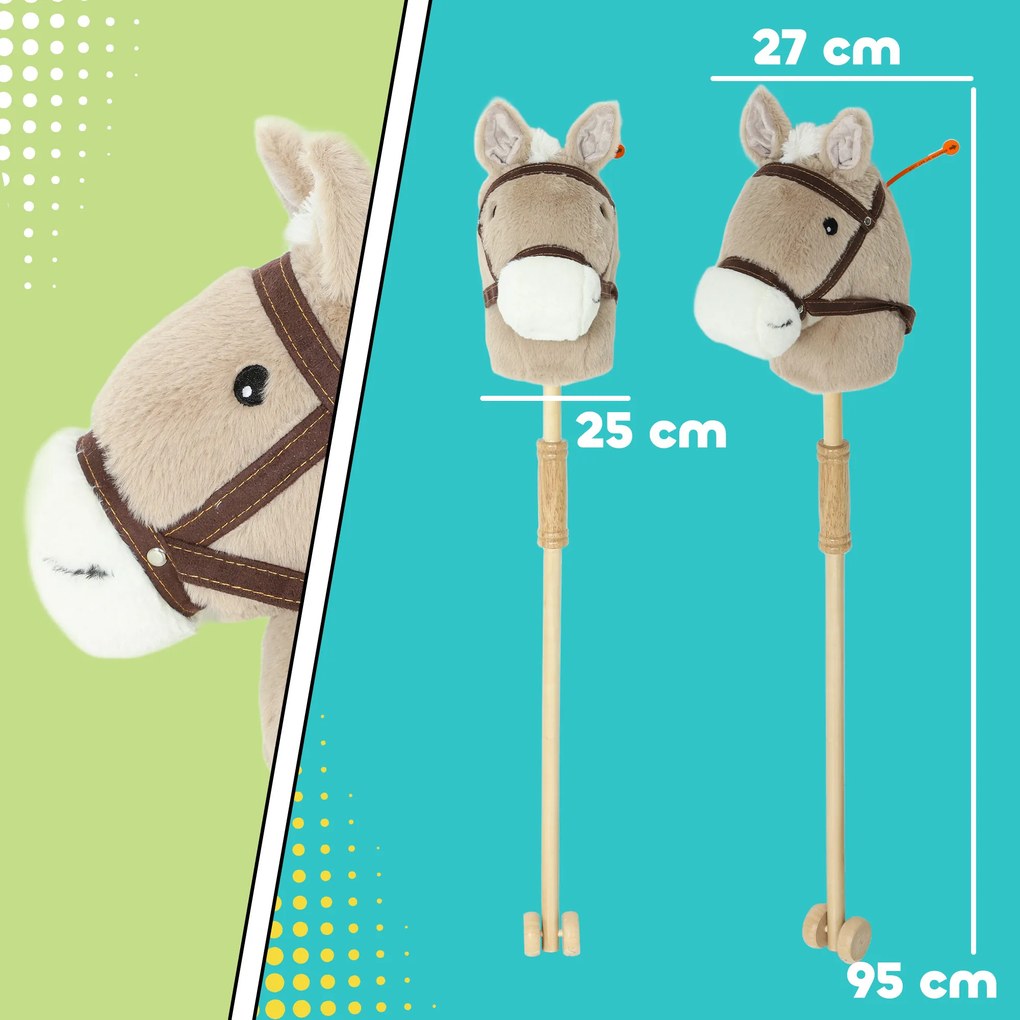 AIYAPLAY Hobby kůň dětský hobby kůň se zvukem, naviják, kůň na tyči pro jízdu na koni pro děti 24+ měsíců, šedý