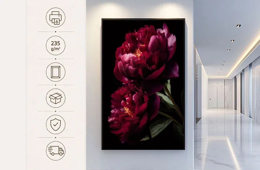 Sametová krása - obraz - Pivoňky v temně elegantním stylu 44 - A4 – 210 × 297 mm - 149 Kč