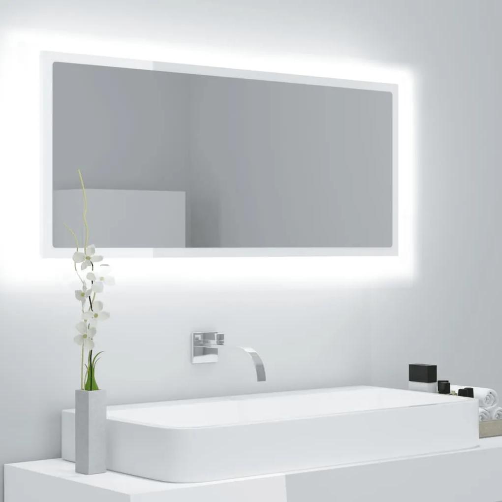804945 vidaXL LED koupelnové zrcadlo bílé s leskem 100x8,5x37cm dřevotříska