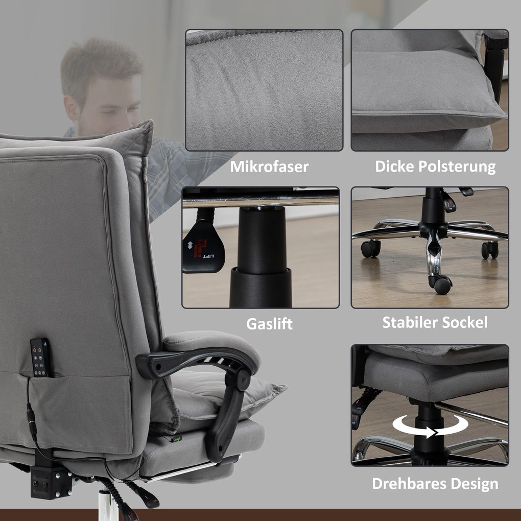 Kancelářská židle Vinsetto s masážní funkcí, výškově nastavitelná kancelářská židle, ergonomická židle k PC v tmavě šedé barvě pro pohodlí v kanceláři