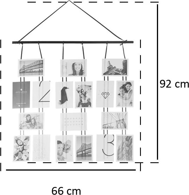 Závěsný fotorámeček, 18 fotek, černý 66 x 92 cm