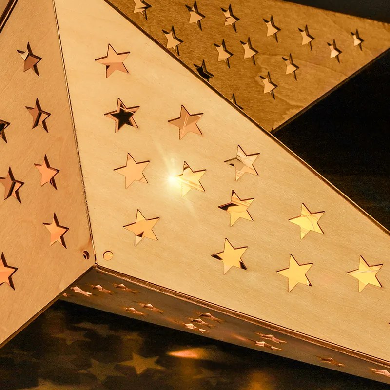SOLIGHT LED dřevěná závěsná vánoční hvězda, časovač, 20x LED, 65cm, 2x AA