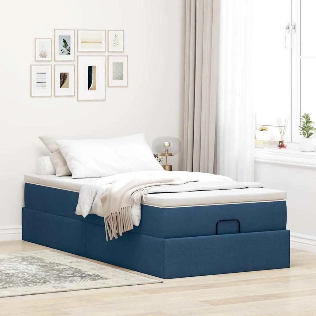 Osmanský rám postele s matrací modrá 90x200cm textil 3311084