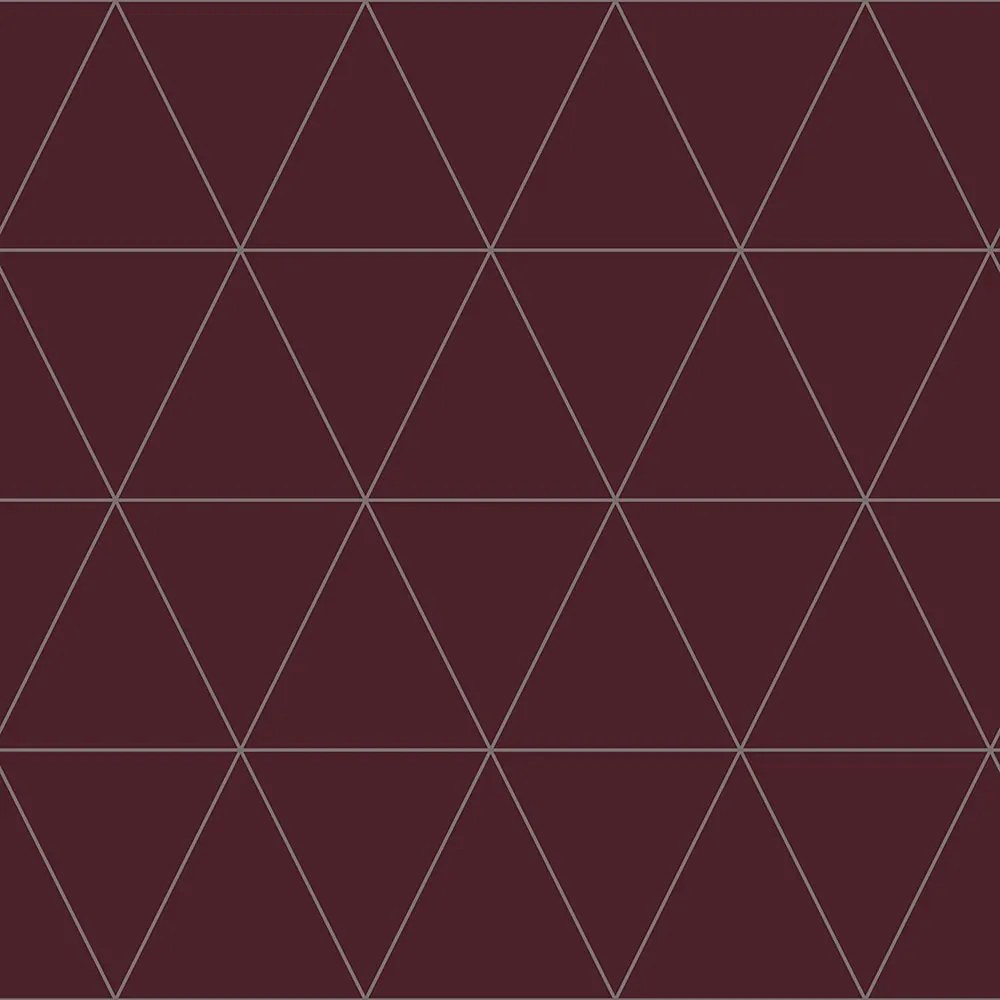 Vínová vliesová tapeta, stříbrné obrysy trojúhelníků 347718, City Chic, Origin
