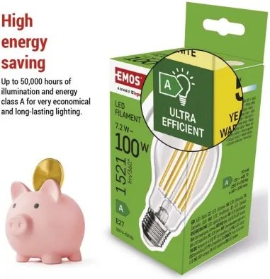 Emos lighting LED žárovka Filament A60 A CLASS / E27 / 7,2 W (100 W) / 1521 lm / teplá bílá 1525283279