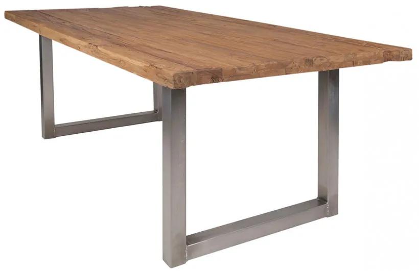 Jídelní stůl masiv recyklovaný teak Maximus 180x100 stříbrné kovové nohy