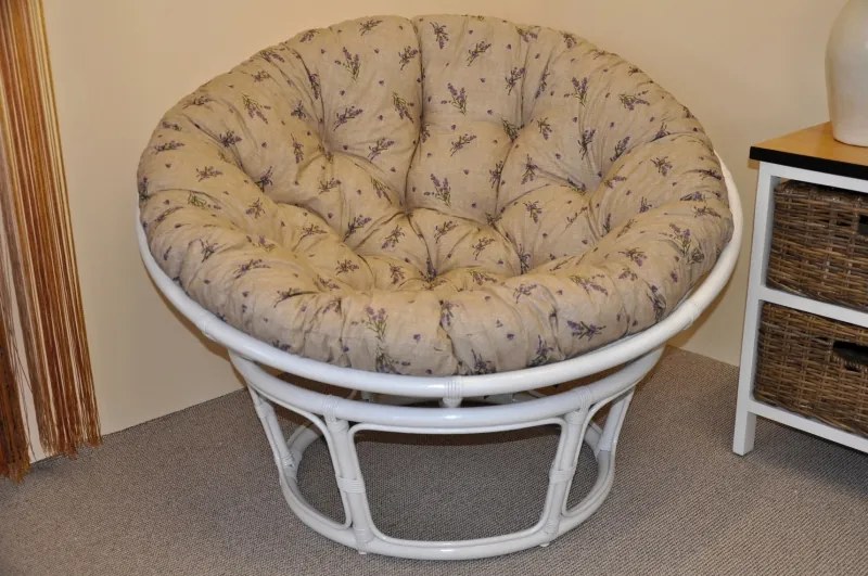 Axin Trading Ratanový papasan 115 cm bílý s polstrem Polstr: Levandule