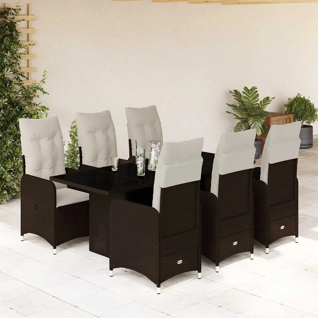 7dílný zahradní bistro set s poduškami hnědý polyratan 3277072