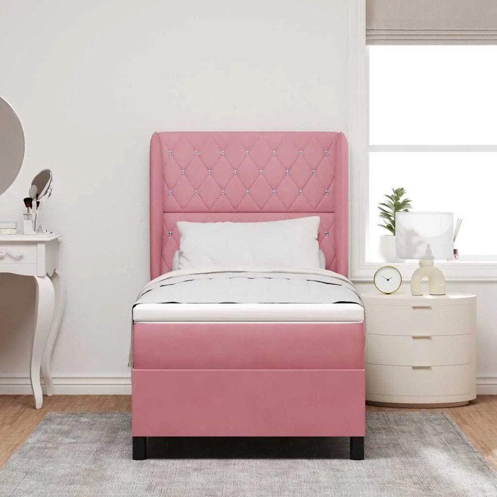 Postel s boxspringem s čelo Růžová 190 x 90 cm samet 3340855