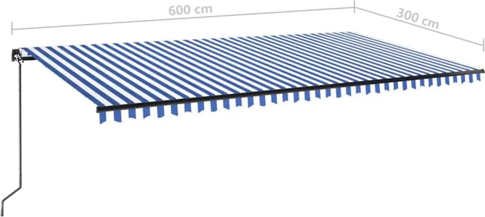 Ručně zatahovací markýza s LED světlem 600 x 300 cm modrobílá 3069161