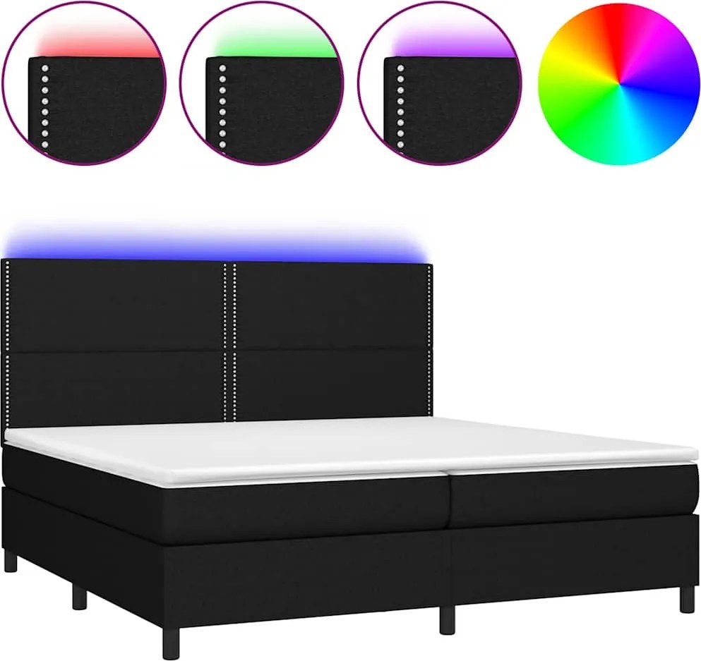 Box spring postel s matrací a LED černá 200x200 cm textil 3134823