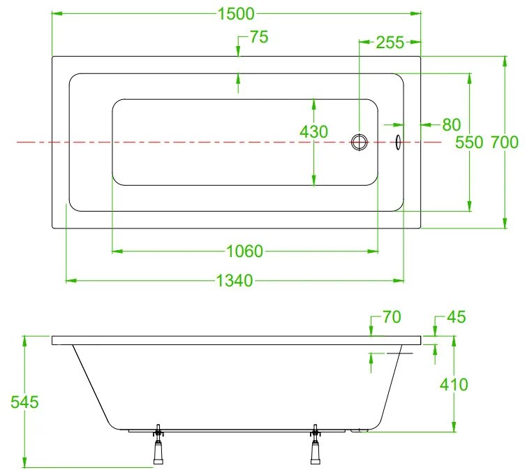 BPS-koupelny Akrylátová obdélníková vana k vestavbě HYD-NIL150-VEST 150x70 cm bílá, odtokový komplet chrom