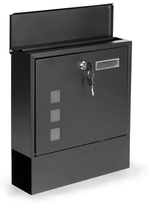 Černá poštovní schránka s moderním držákem na noviny