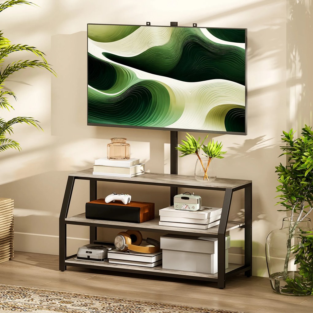HOMCOM TV nábytek s držákem na televizi až do 183 cm, TV skříňka se 2 otevřenými policemi, 110x43x150 cm, šedá