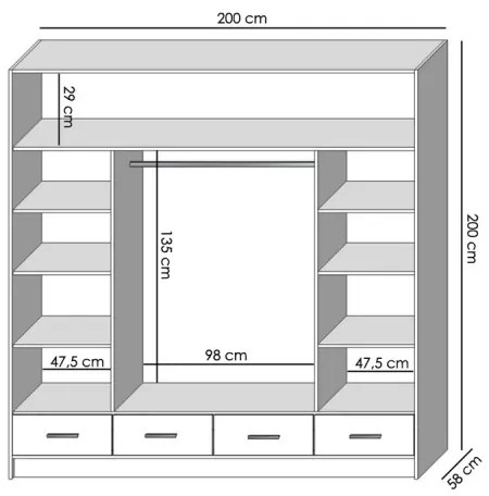Šatní skříň se zrcadlem SANNA 200x200 cm dub craft