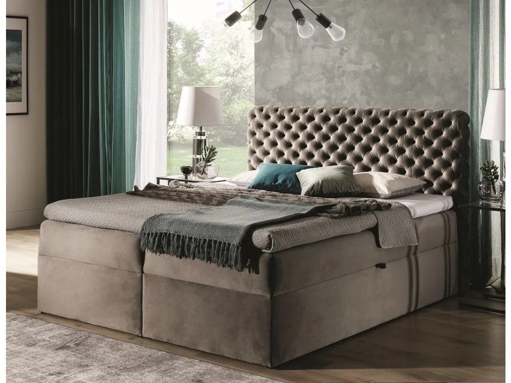 Čalouněná postel boxspring CHESTERFIELD + topper, 180x200, riviera 16