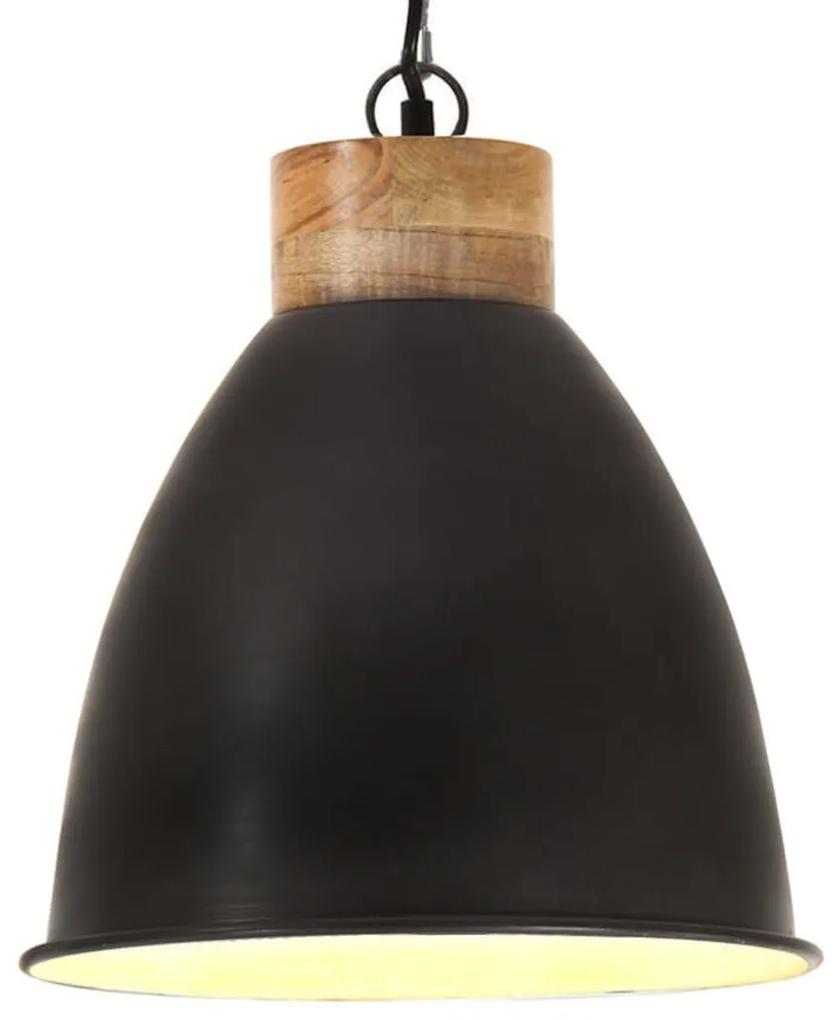320878 vidaXL Industriální závěsná lampa černá železo masivní dřevo 35 cm E27