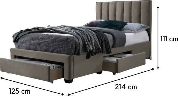 Jednolůžková čalouněná postel GRACE se zásuvkami 120x200 béžová