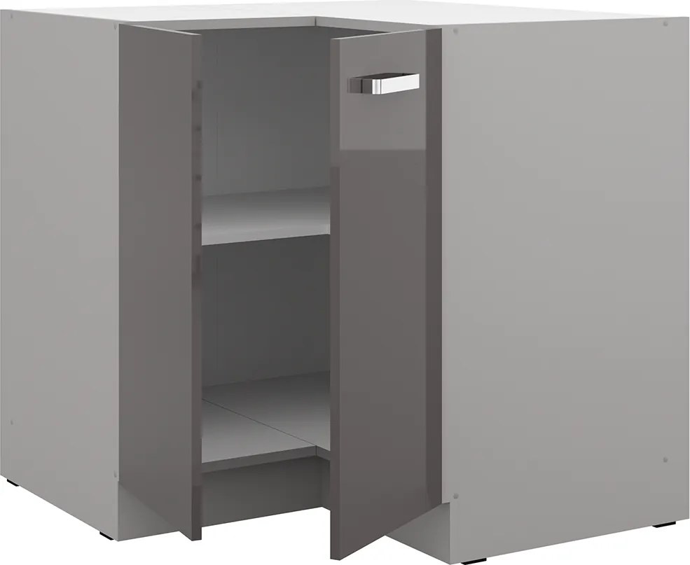GREY gr | dolní skříňka 90x90 DN 2F rohová s policí | 90x90 cm | světle šedá/tmavě šedá lesk