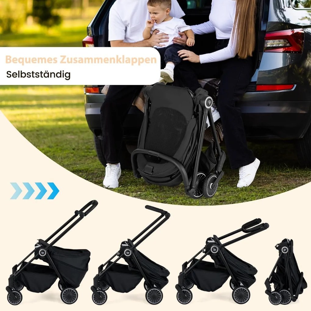 Costway Skládací kočárek s otočným sedadlem cestovní kočárek s – černý