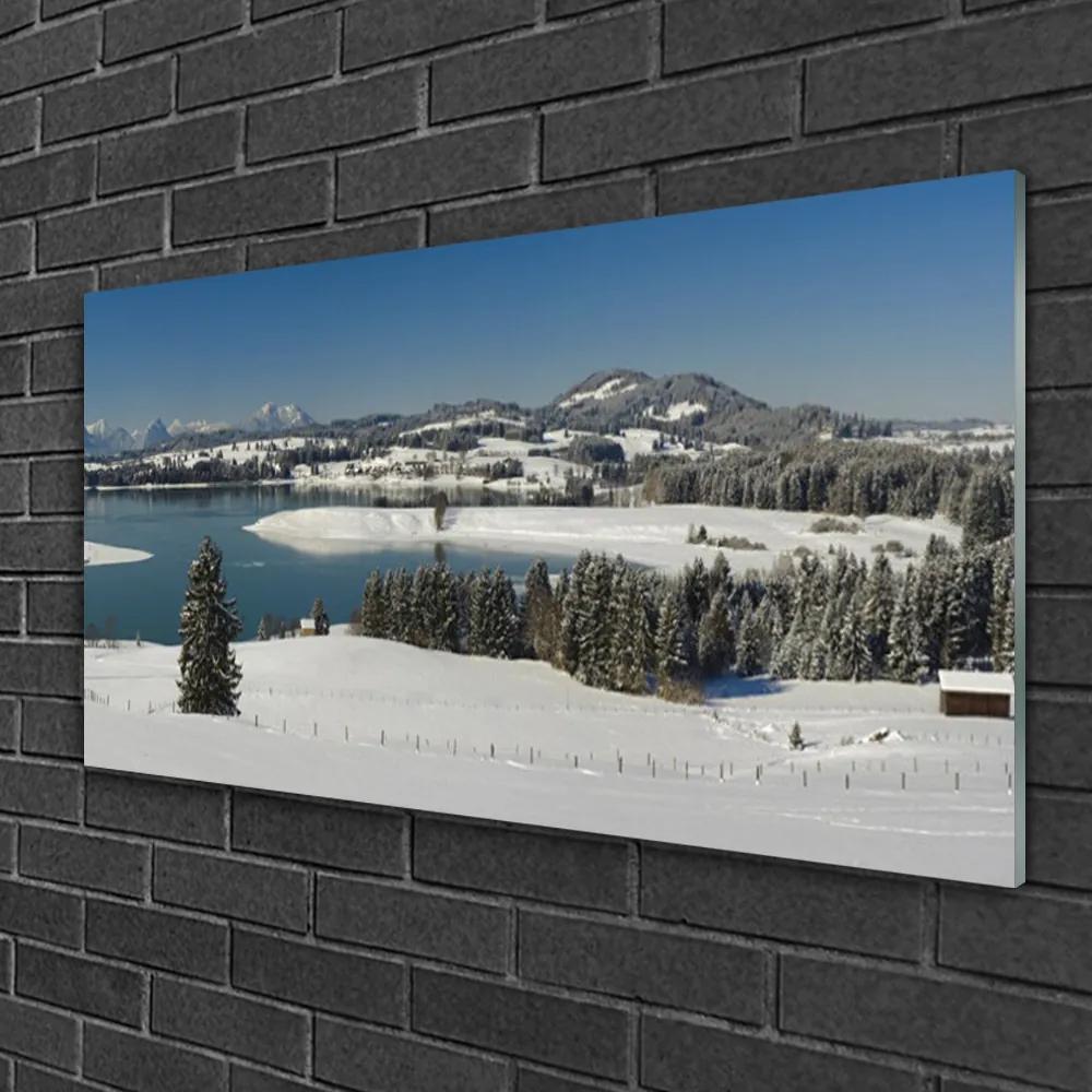 Obraz na skle Jezero Sníh Krajina Hory 120x60 cm