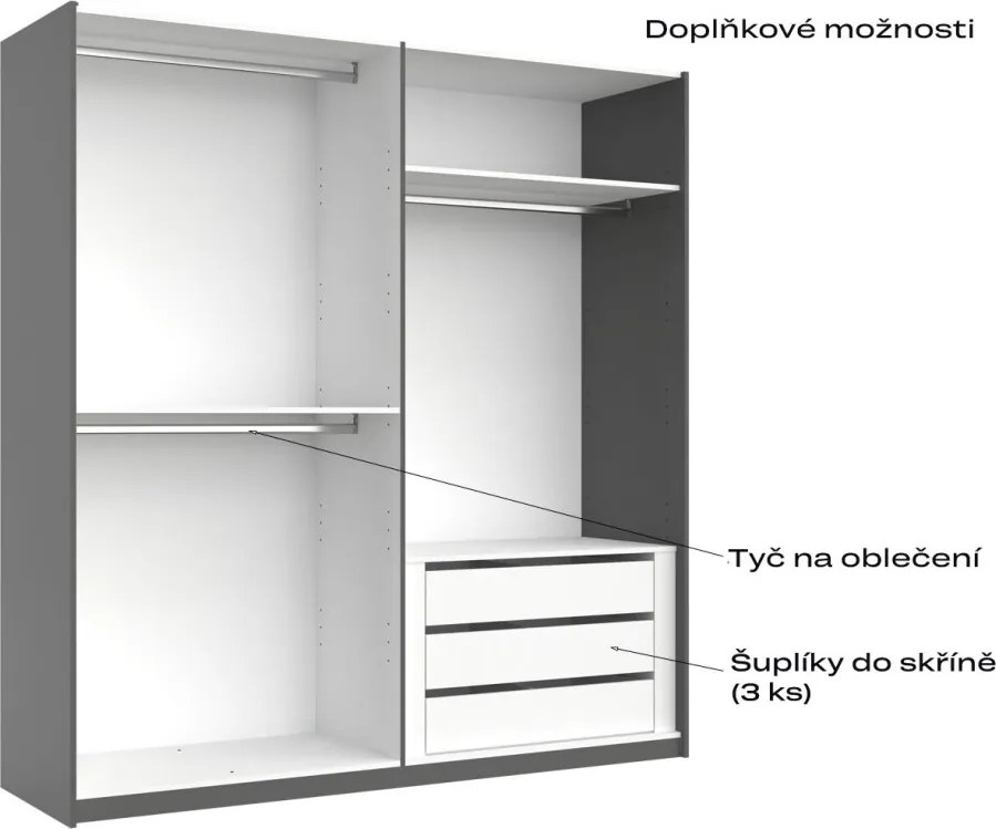 Skříň s posuvnými dveřmi 2,0x2,1m (Dveře Grafit/Zrcadlo) série N Dominika