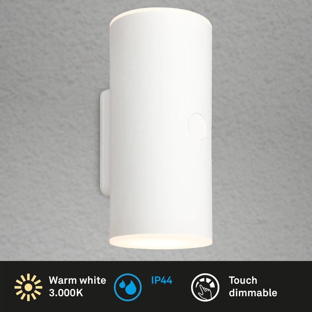BRI 3786016 Lima LED venkovní nástěnné svítidlo, nabíjecí, 3 krokový dotykový stmívač, časovač, bílé - BRILONER