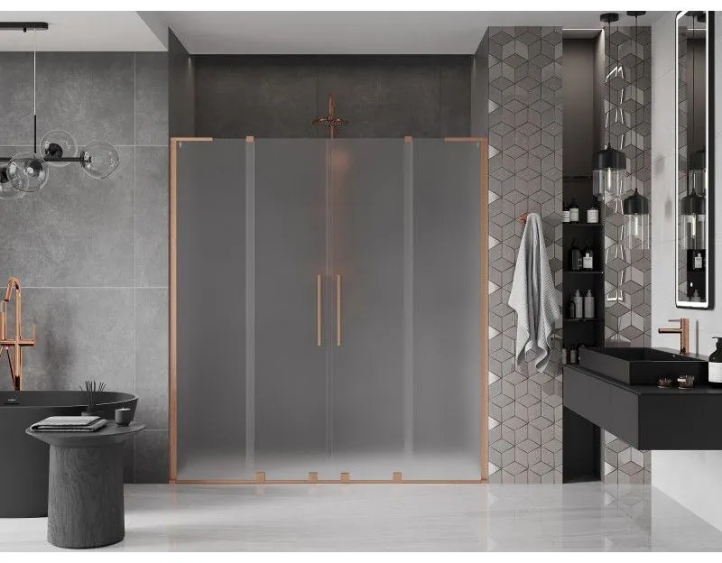 Mexen Velar L Duo, posuvné sprchové dveře do otvoru 170 cm, 8mm sklo námraza, měděná matná, 871-170-003-32-65