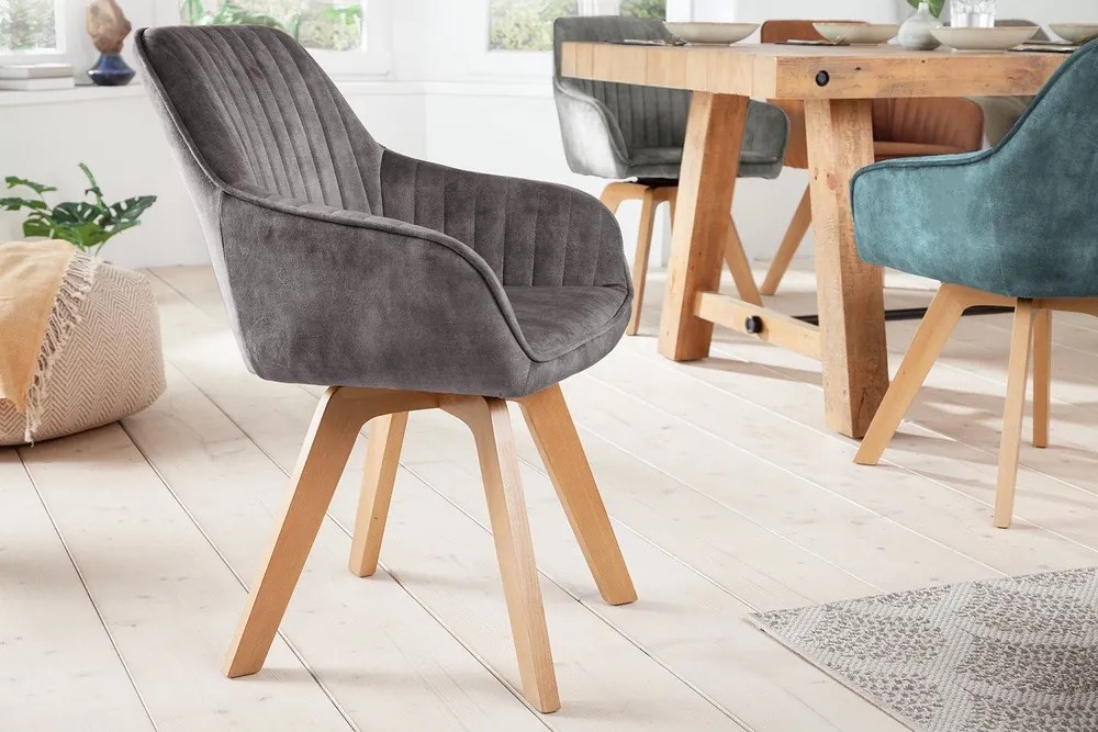 Designová otočná židle Gaura šedý samet