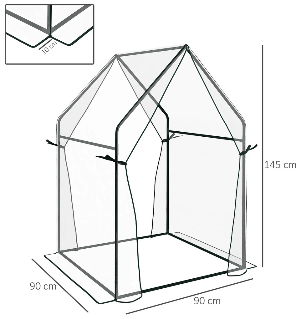 Outsunny fóliový skleník Skleník s dvojitými dveřmi větruodolný rostlinný domek pro zahradu 90 x 90 x 145 cm z průhledného PE |