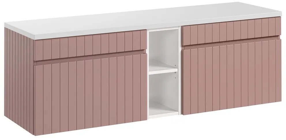 Závěsná skříňka pod umyvadlo Iconic s deskou 140 cm bílá/růžová