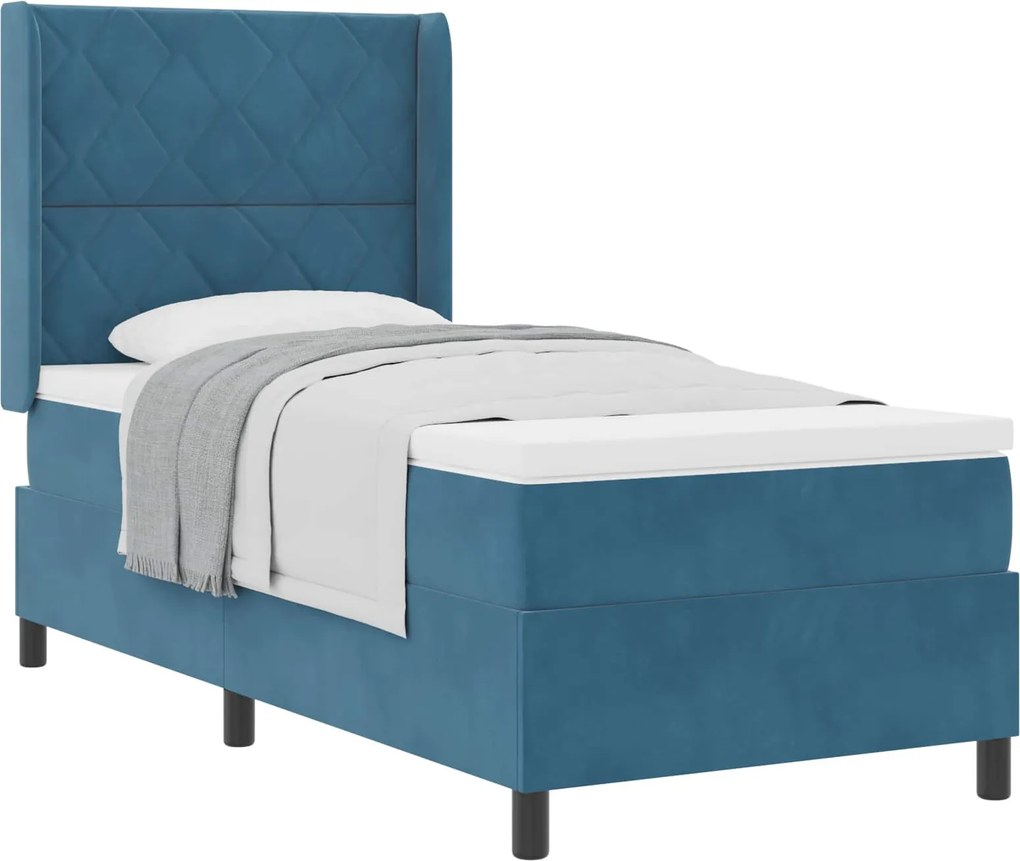 Postel s boxspringem s čelo Modrá 90 x 190 cm samet 3342042