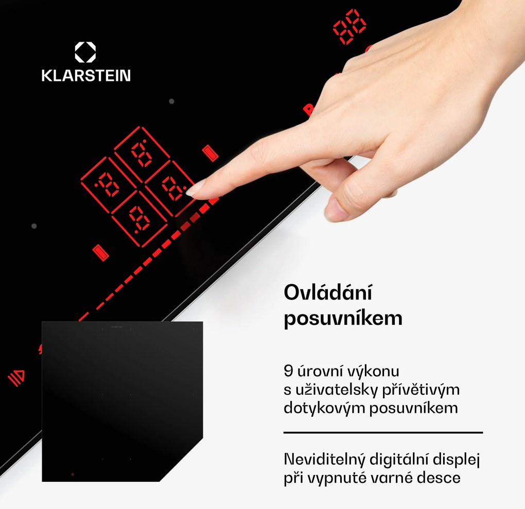 Klarstein Indukční varná deska NanoGlow, 4 varné desky, flexi zóny, booster, nanopovlak