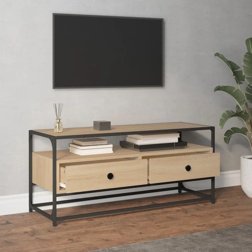 TV skříňka Elida - 100x35x45 cm - kompozitní dřevo + ocel | dub sonoma