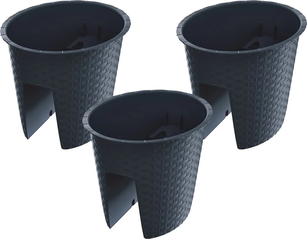 Prosperplast Geländertopf »Ratolla Railing«, v praktické sadě 3 ks, v ratanovém vzhledu. (oválná, antracitová, 298 x 242 225 mm)