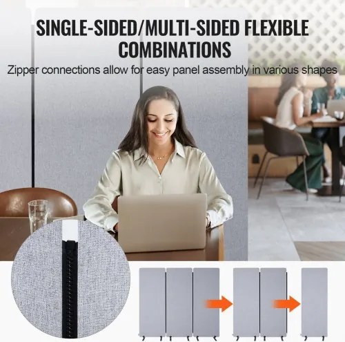0,6 m Pokojový dělič 3 panely PET Polyester Zvukotěsná ochranná obrazovka šedá