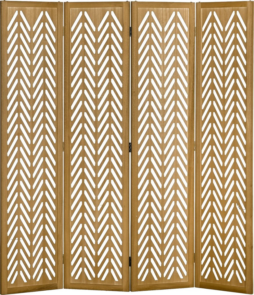 HOMCOM Dřevěný mřížkový dělicí panel, skládací příčka 4 panely, přírodní dřevo 160 x 170 cm