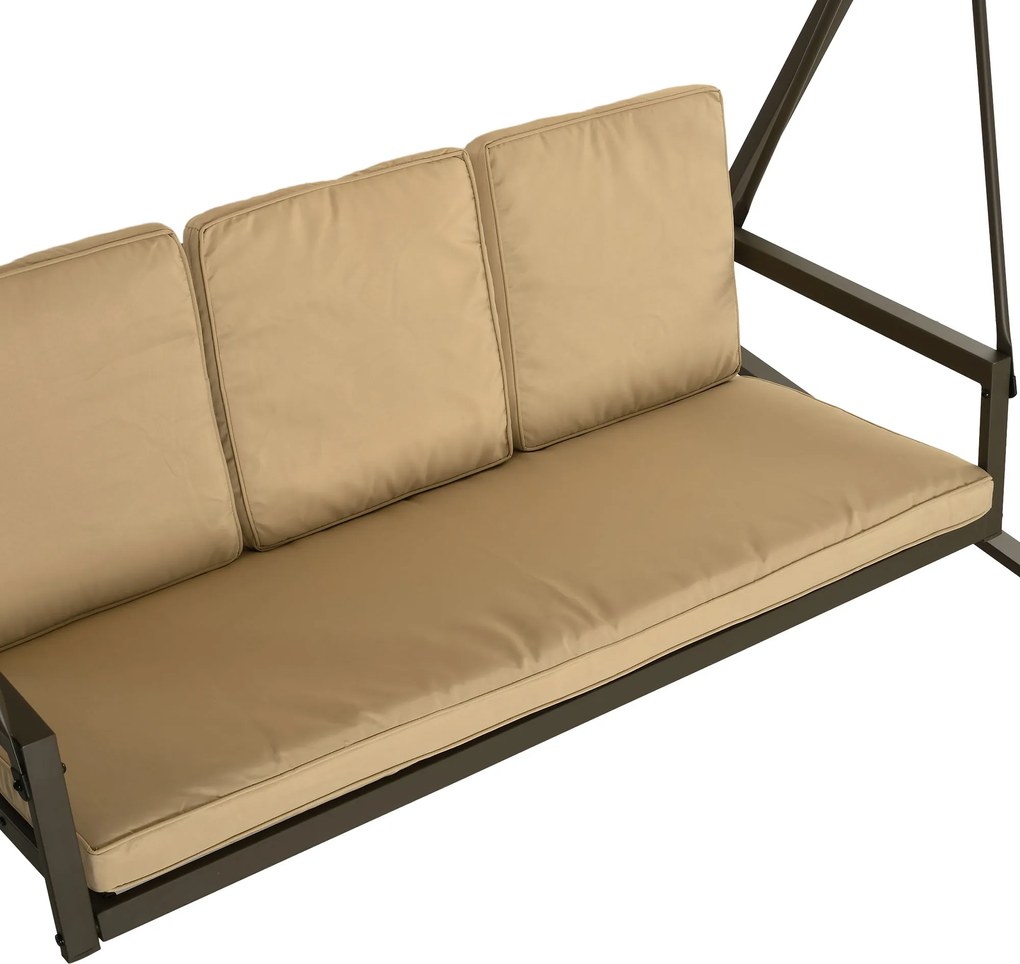 3-Sitzer Hollywoodschaukel, Gartenschaukel, verstellbares Sonnendach, 200 cm x 125 cm x 175 cm, Beige + Braun