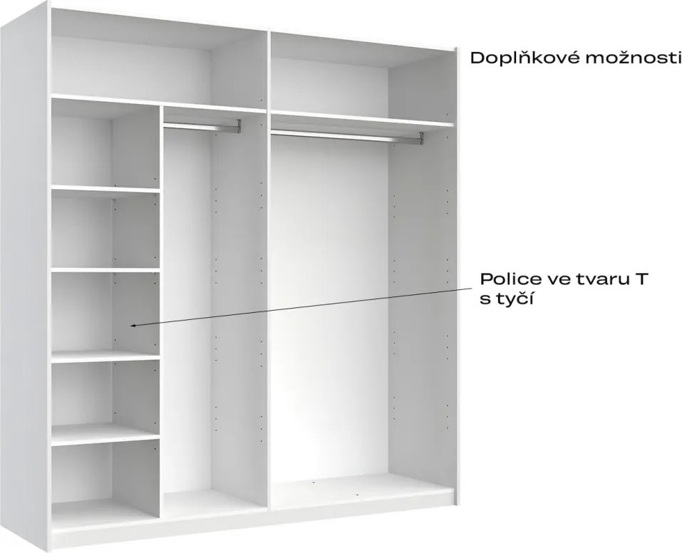 Skříň s posuvnými dveřmi 2,0x2,1m (Dveře Lesklé Bílé), série N Family
