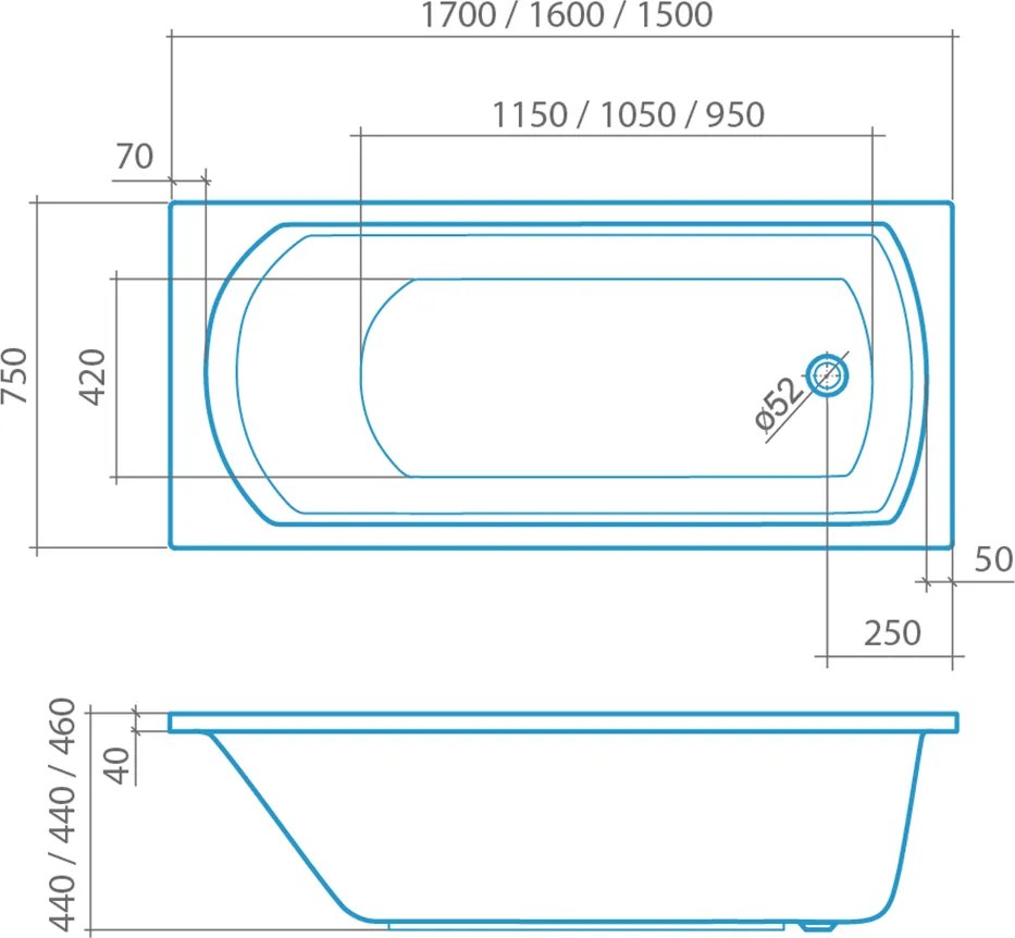 Obdélníková akrylátová vana iBATH CLASSIC NEO 150 cm 75 cm 8780000
