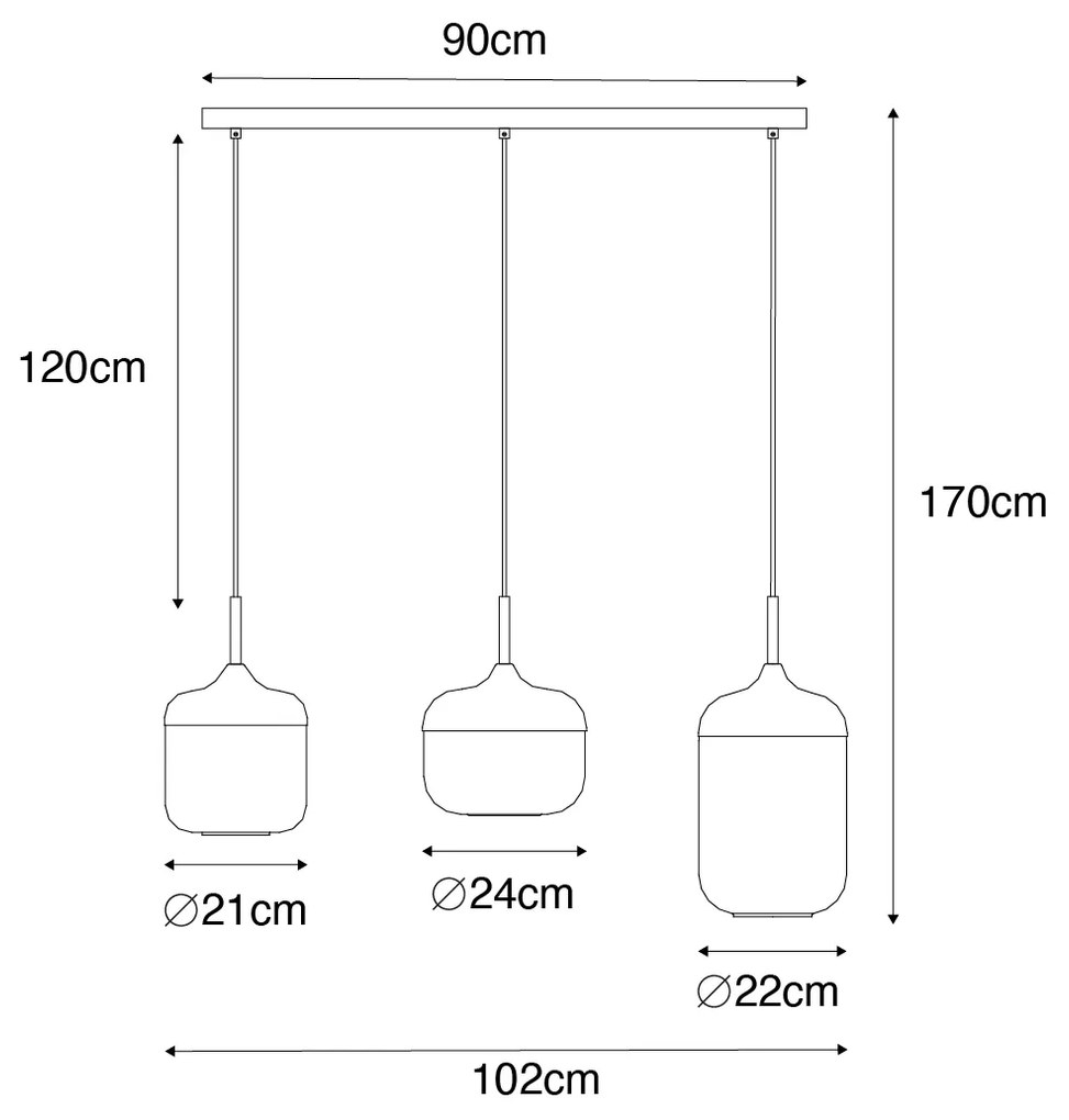 Designové závěsné svítidlo černé se zlatem a kouřovým sklem 3-světlo - Kyan